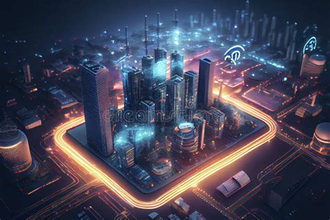 Concept Of A Smart City And Communication Network Stock Illustration