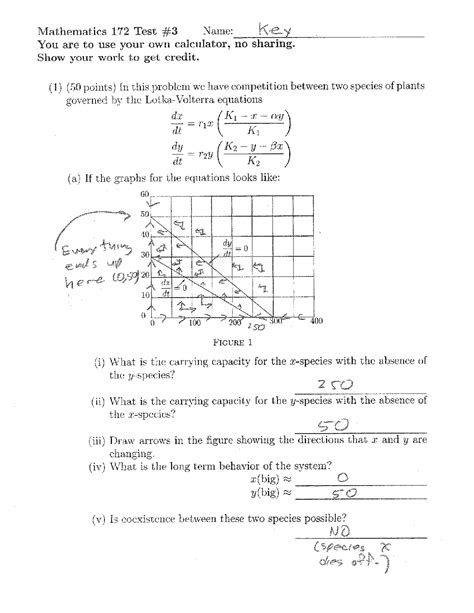 Test 3 With Answers Mathematics Modeling Life Science Math 172 Docsity