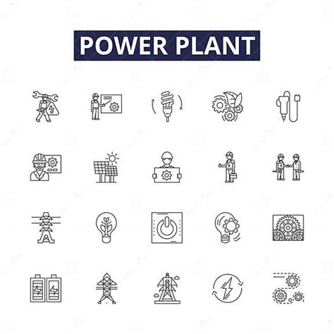 Power Plant Line Vector Icons And Signs Generator Turbine Reactor