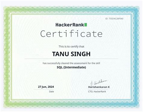 Tanu Singh On Linkedin Sql Certification Hackerrank Databasemanagement