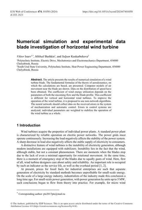 PDF Numerical Simulation And Experimental Data Blade Investigation Of Horizontal Wind Turbine