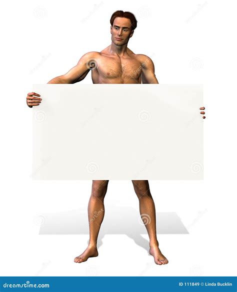 Nude Man Holding Sign Includes Clipping Path Stock Illustration Illustration Of
