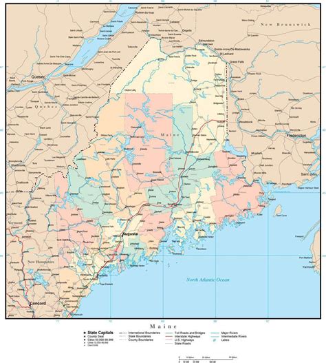 Maine Adobe Illustrator Map With Counties Cities County Seats Major