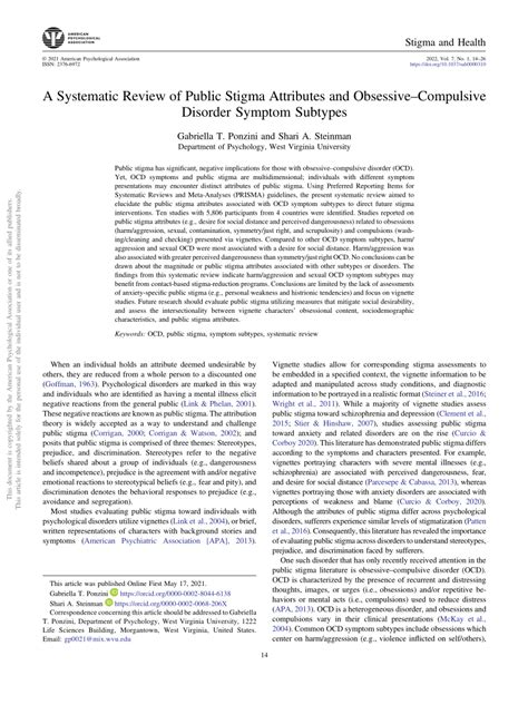 A Systematic Review Of Public Stigma Attributes And Obsessive