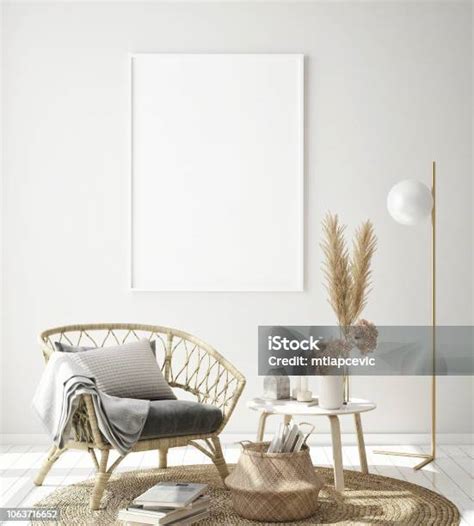 현대 인테리어 배경 스 칸디 나 비아 스타일 3 차원 렌더링에 포스터 프레임을 모의 0명에 대한 스톡 사진 및 기타 이미지 0명 3차원 형태 가구 Istock