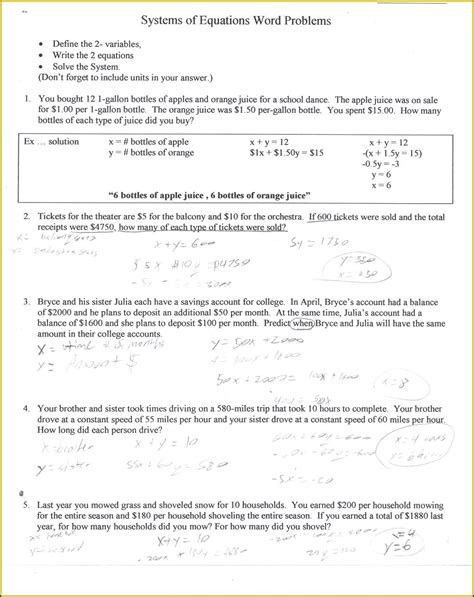 Example Algebra 1 Problems