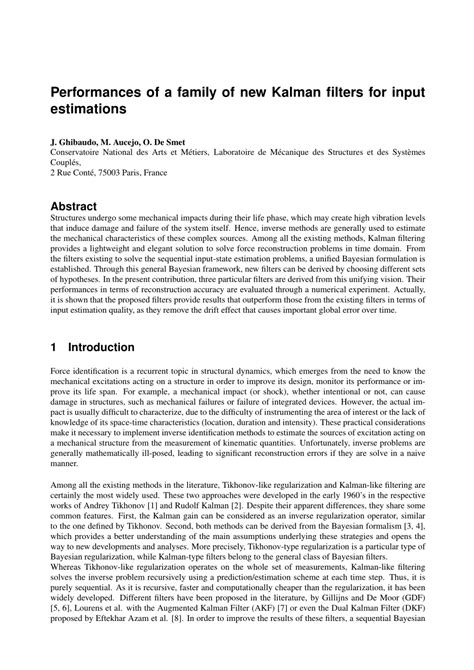 Download PDF Performances Of A Family Of New Kalman Filters For Input Estimations