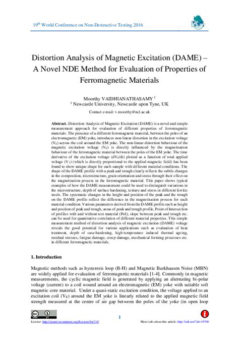 Pdf Distortion Analysis Of Magnetic Excitation Dame A Novel Nde