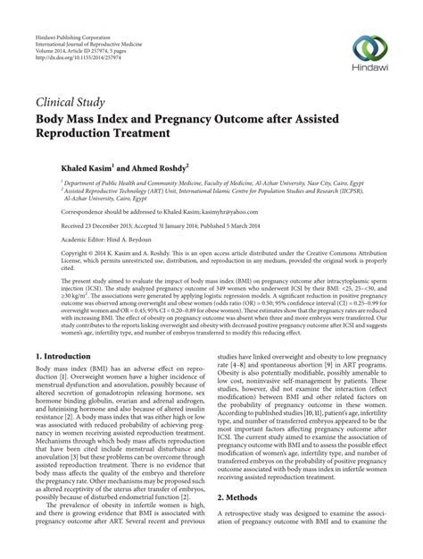 Pdf Body Mass Index And Pregnancy Outcome After Assisted Reproduction