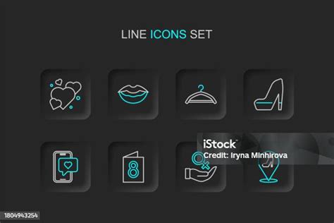 세트 라인 여성 신발 여성 성별 기호 3 월 8 일 인사말 카드 모바일 하트 옷걸이 옷장 웃는 입술 및 하트 아이콘 벡터 3월에 대한 스톡 벡터 아트 및 기타 이미지