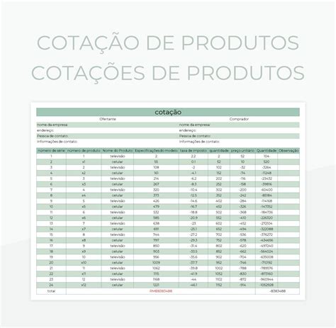 Planilhas Formulário De Produto Formulário De Cotação Formulário De