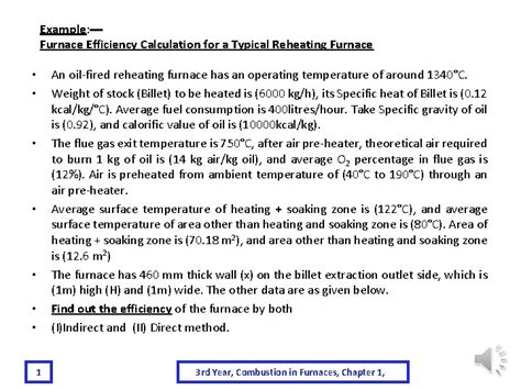 Example Furnace Efficiency Calculation For A Typical Reheating