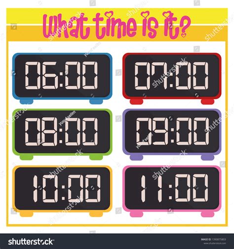 Cute Digital Clock Set Showing Clocks Stock Vector Royalty Free
