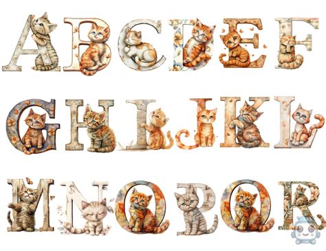 Watercolor Cat Alphabet Clipart Cat Letters Png Digital Files On