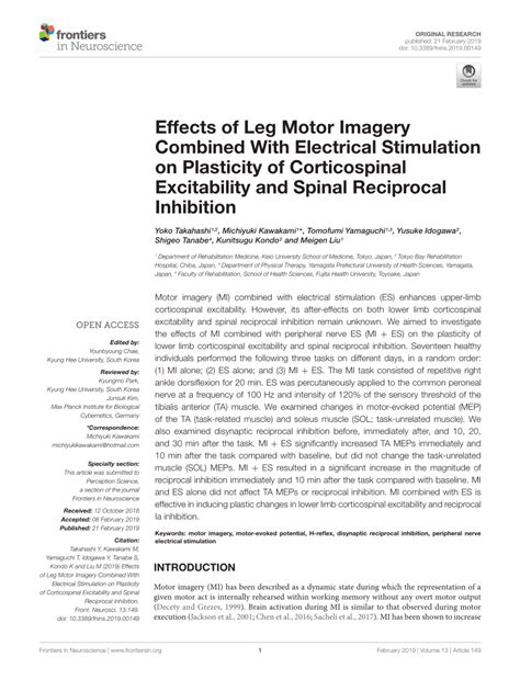 Pdf Effects Of Leg Motor Imagery Combined With Electrical Stimulation On Plasticity Of