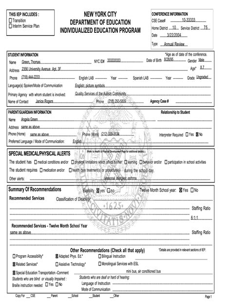 Fillable Online Schools Nyc Nyc Doe Iep Template Fax Email Print