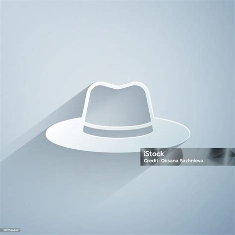 종이 회색 배경에 고립 된 리본 아이콘으로 맨 모자를 잘라 종이 아트 스타일 벡터 0명에 대한 스톡 벡터 아트 및 기타 이미지 0명 3차원 형태 개인 장식품 Istock