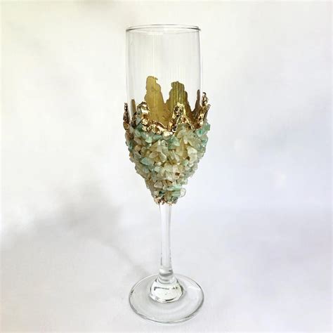 Set Of 2 Crystal Winechampagne Glasses With Gold Plated Light Green