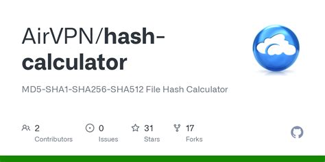 GitHub AirVPN Hash Calculator MD5 SHA1 SHA256 SHA512 File Hash