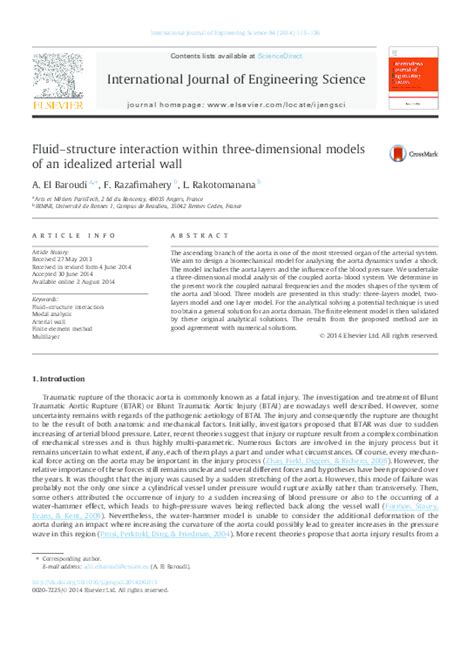 Pdf Fluid Structure Interaction Within Three Dimensional Models Of An Idealized Arterial Wall