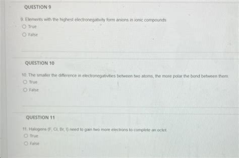 Solved 9 Elements With The Highest Electronegativity Form
