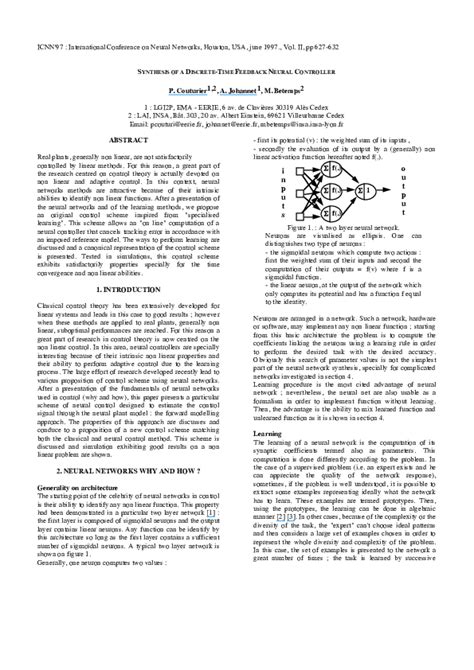 Pdf Synthesis Of A Discrete Time Feedback Neural Controller Pierre