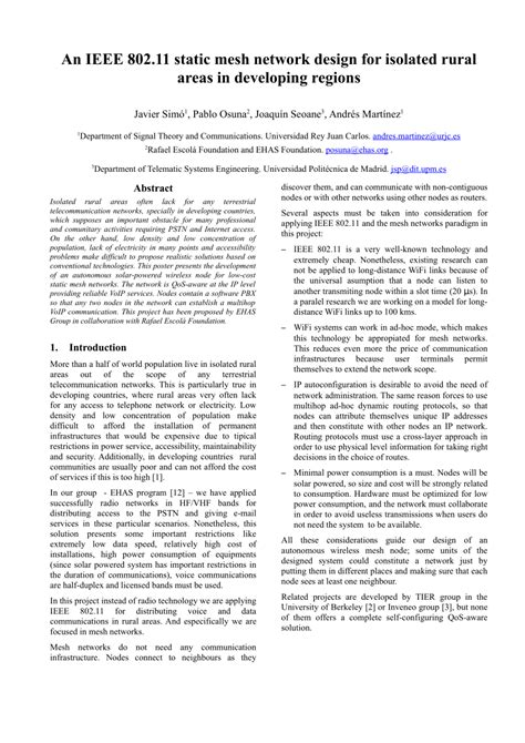 Pdf An Ieee 80211 Static Mesh Network Design For Isolated Rural