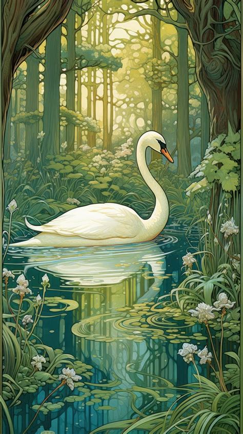 Swan Outdoors Painting Nature Free Photo Illustration Rawpixel