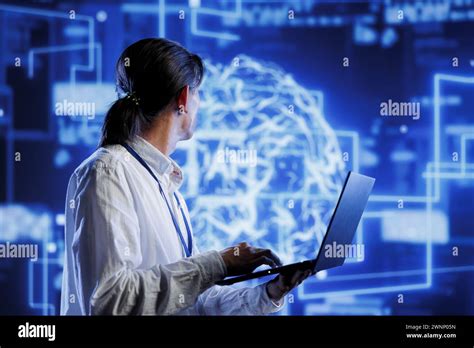 licensed developer using laptop to maintenance artificial intelligence