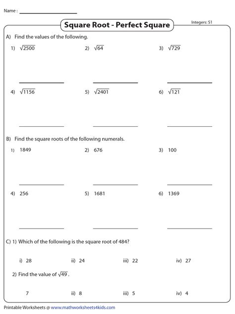 Square Root Integers 1 Pdf