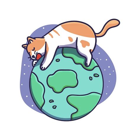 Premium Vector Cute Cat Character Sleeping On Earth Globe Illustration