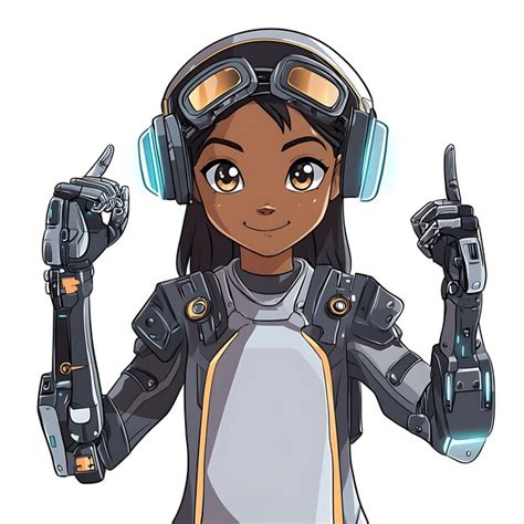 Futuristic Anime Girl With Robotic Arms And Goggles Premium Ai