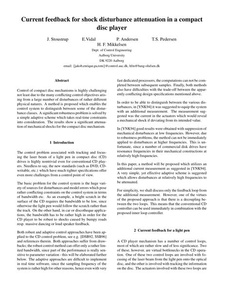 Pdf Current Feedback For Shock Disturbance Attenuation In A Compact Disc Player