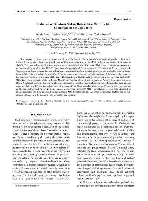 Pdf Evaluation Of Diclofenac Sodium Release From Matrix Pellets