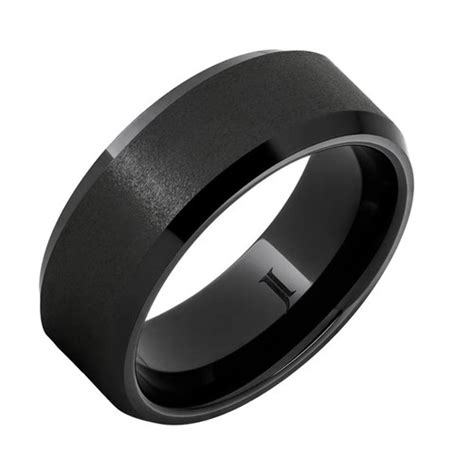 8mm Black Ceramic Stone Finish Beveled Edge Mens Wedding Band