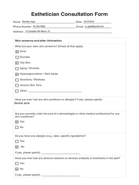 Fillable Online Esthetician Consultation Form Fax Email Print Pdffiller