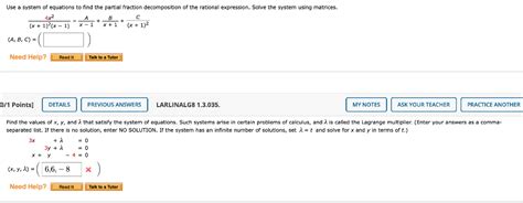 solved use a system equations to find the partial fraction