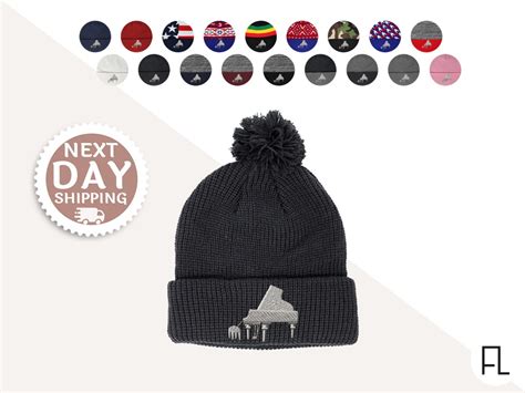 Pom Pom Beanies For Women Piano Music Embroidery Embroidered Headwear