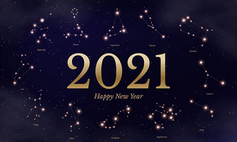 2021 Zodiac Calendar Vector Illustration Astrological Symbols On Dark
