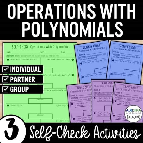 Operations With Polynomials Review Activity Self Check Partner Worksheets