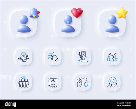 Teamwork Question Employees Group And Hold Heart Line Icons For Web App Printing Vector