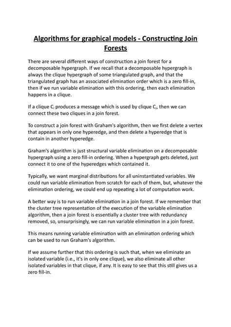 Algorithms For Graphical Models Constructing Join Forests If We