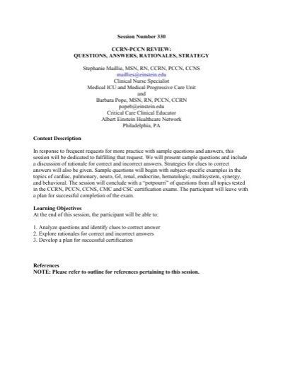 Ccrn Pccn Review Questions Answers Rationales