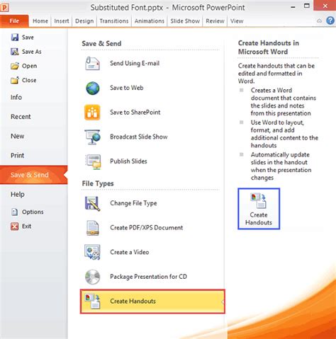 exporting word handouts in powerpoint 2010 for windows