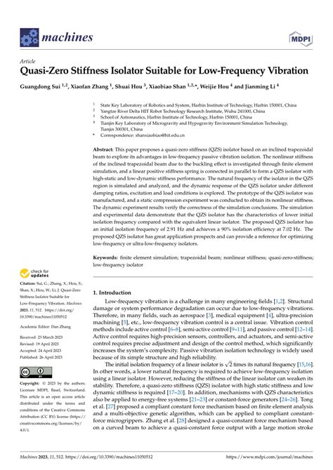 Pdf Quasi Zero Stiffness Isolator Suitable For Low Frequency Vibration