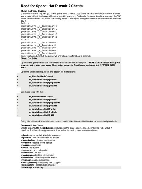 Need For Speed Hot Pursuit 2 Cheats Pdf Computer File Utility