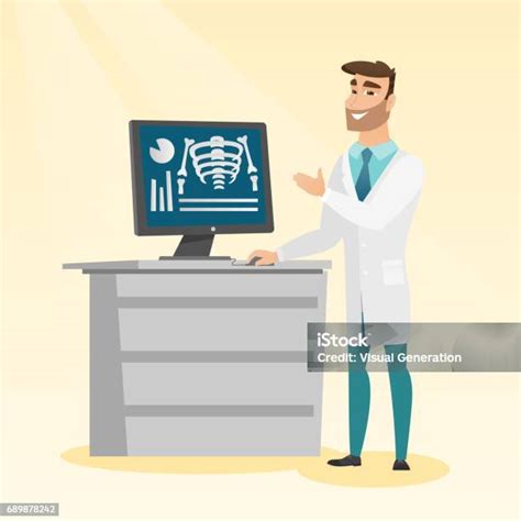 의사는 방사선 사진 벡터 일러스트 레이 션을 검토 Radiographer에 대한 스톡 벡터 아트 및 기타 이미지 Radiographer 건강 진단 건강관리와 의술