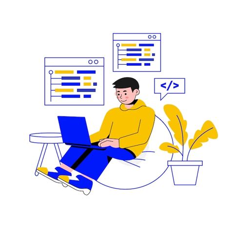 Premium Vector Developer Man Chiling Use Laptop To Develop Program