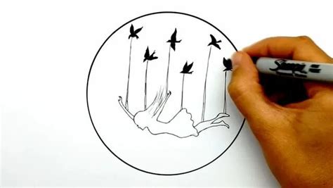 Как нарисовать Летающую девушку с птицами Рисуем просто силуэт девушки с птицами Смотреть