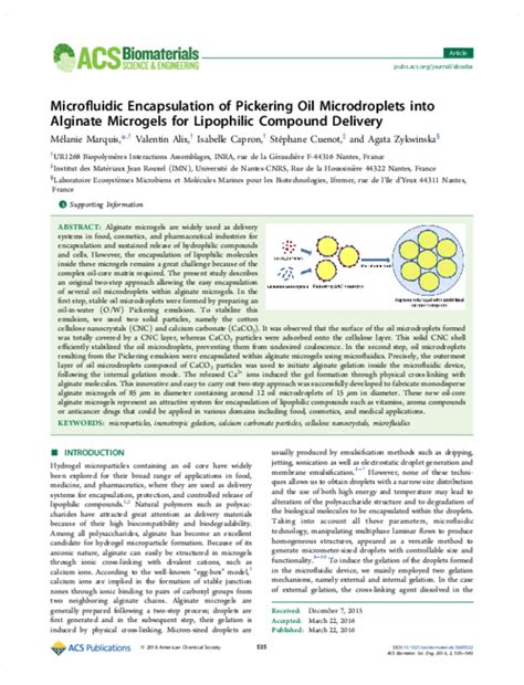 Pdf Microfluidic Encapsulation Of Pickering Oil Microdroplets Into Alginate Microgels For